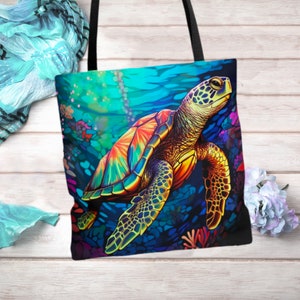 Turtle Tote Bag, Turtle Lover Tote, Turtle Bag, Colorful Bag, Matching ...