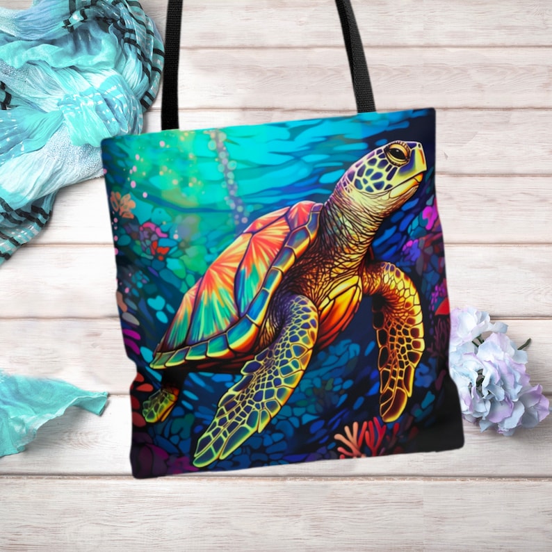 Turtle Tote Bag Turtle Lover Tote Turtle Bag Colorful Bag - Etsy