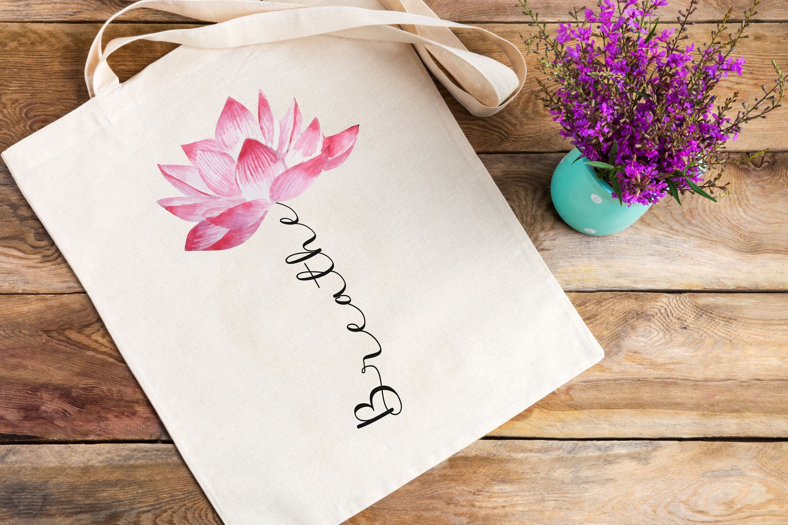 Lotus Flower Canvas Tote Bag, Colorful Bohemian Tote, Inspirational ...