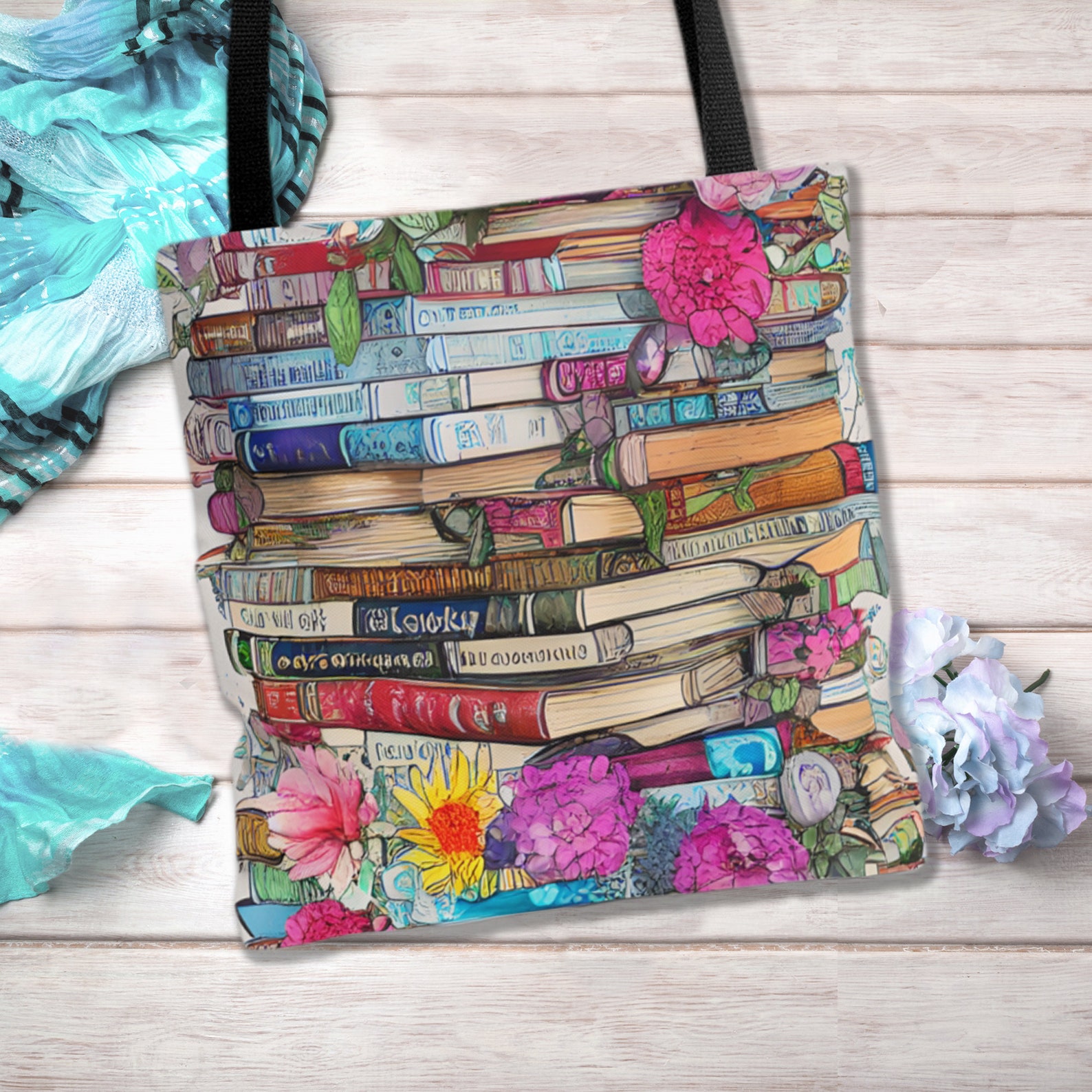 Book Tote Bag, Book Tote, Cute Reading Bag, Tote Bag Gift, Vibrant ...