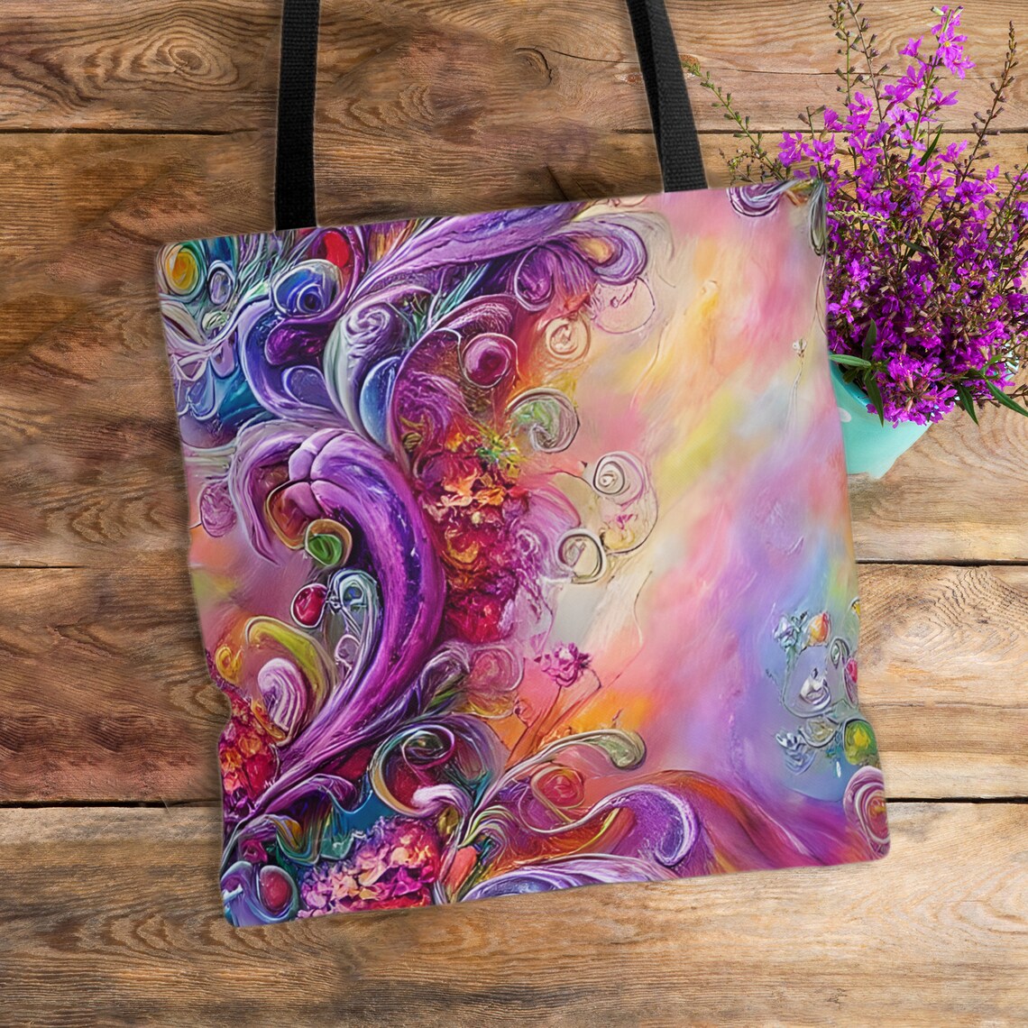 Swirls Tote Bag, Hippie Bag, Retro Tote Bag, Colorful Tote Bag ...