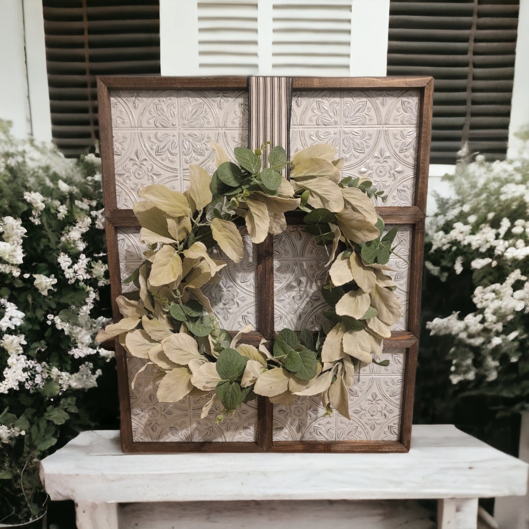 Wall Decor Farmhouse Faux Window Frame With Wreath Attached - Etsy