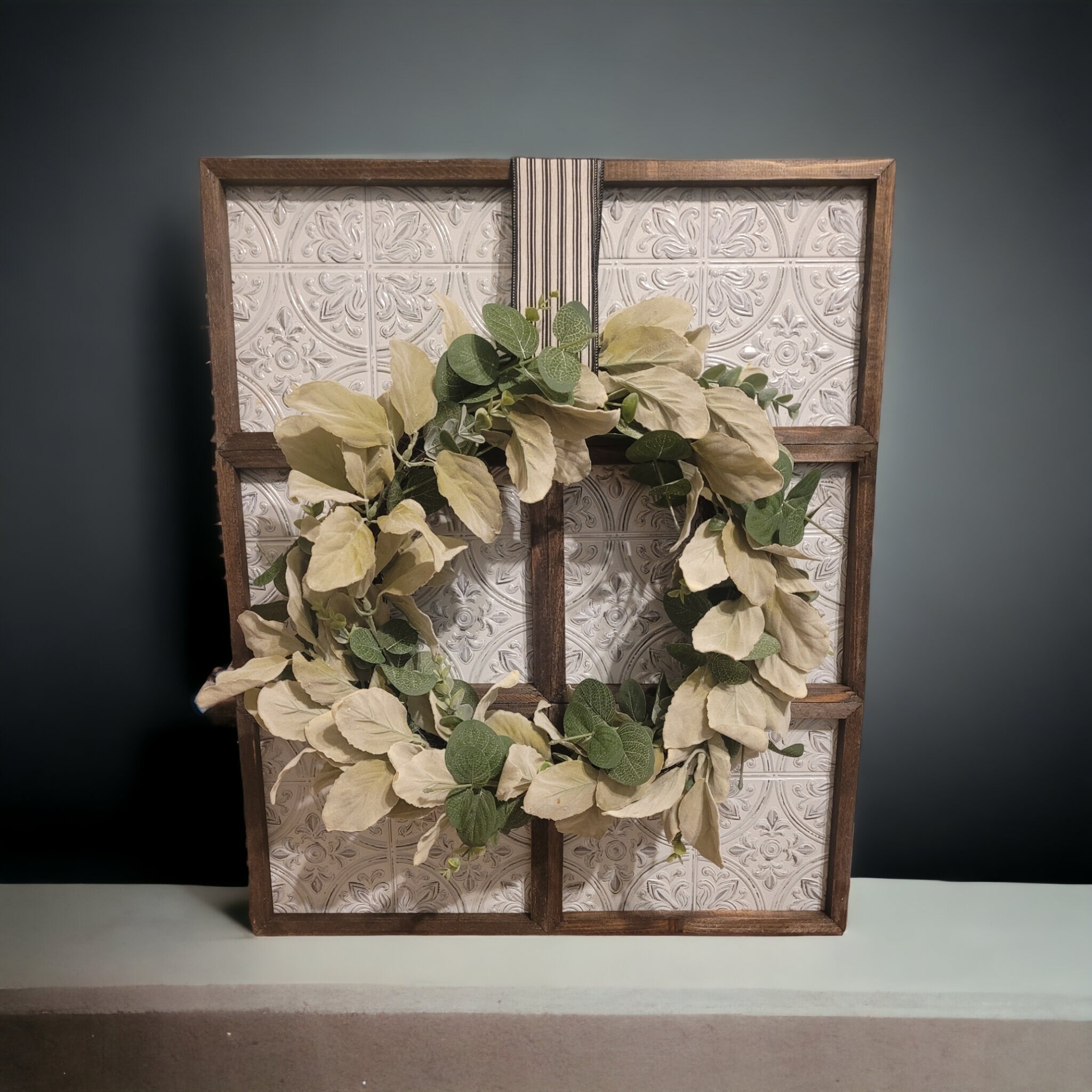 Wall Decor Farmhouse Faux Window Frame With Wreath Attached - Etsy