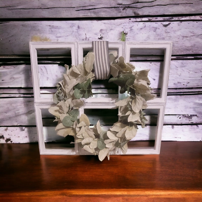 Wall Decor Farmhouse Faux Window Frame With Wreath Attached - Etsy