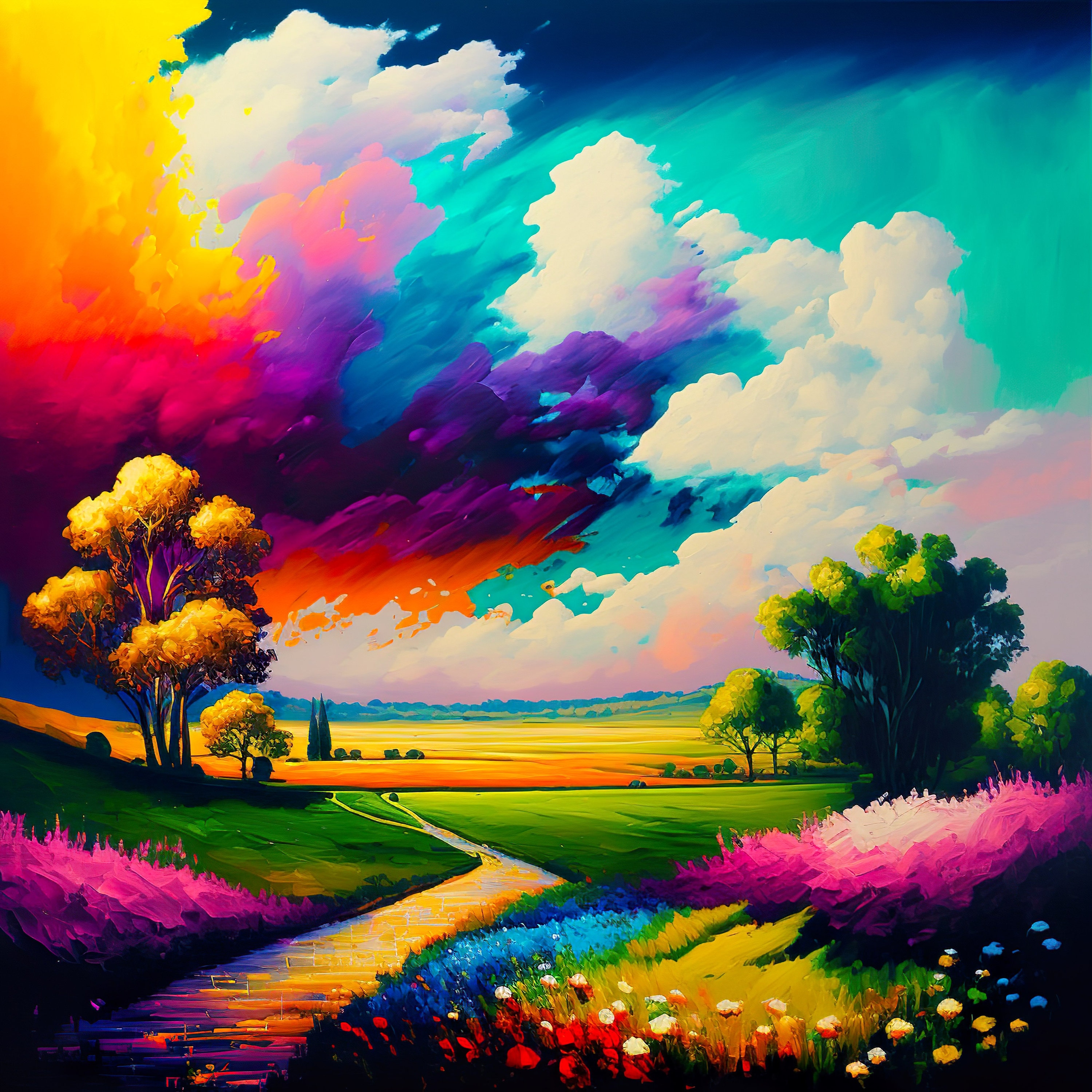Colourful Landscape, Beautiful and Unique, Ai Crafted Digital Art Work ...