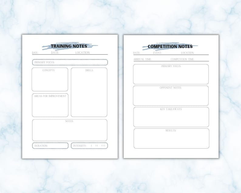Training Notes for Athlete, Competition Printable for Sports, Workout ...