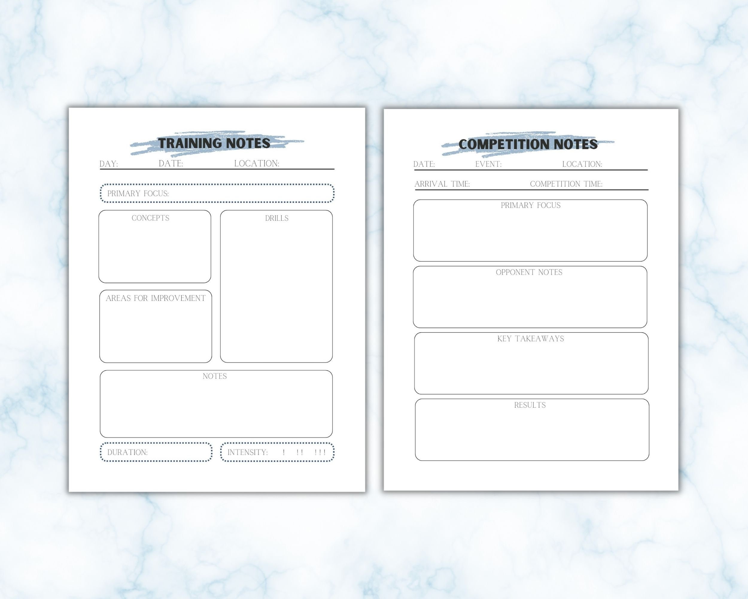 Training Notes for Athlete, Competition Printable for Sports, Workout ...