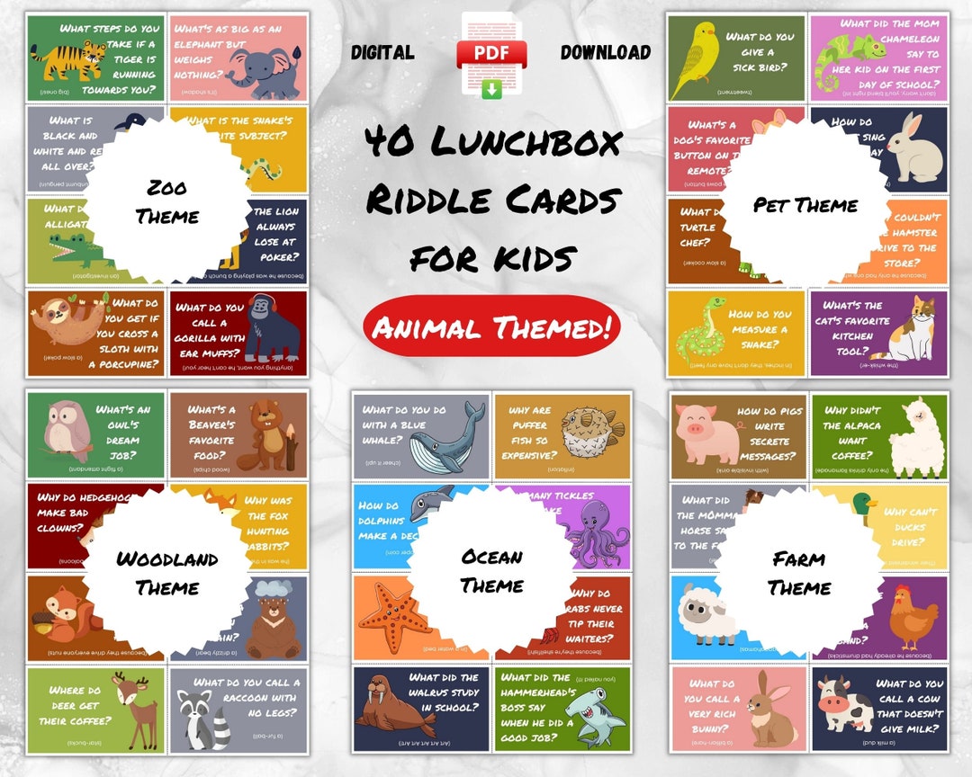Lunchbox Animal Riddles for Kids, Fun Farm Woodland Zoo Pet Ocean ...