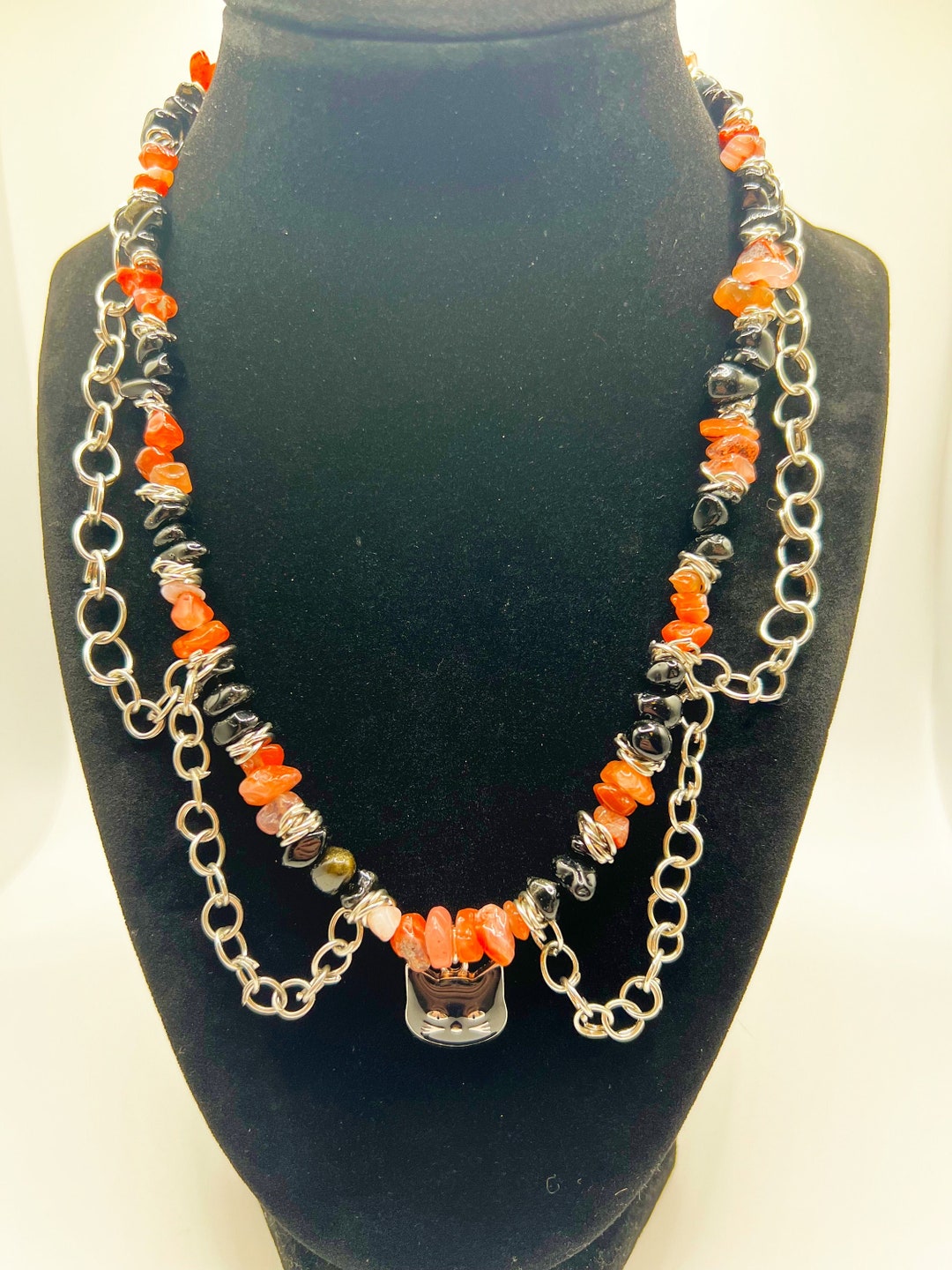 Chained Cat Crystal Necklace Silver Chain Cat Charm Necklace - Etsy