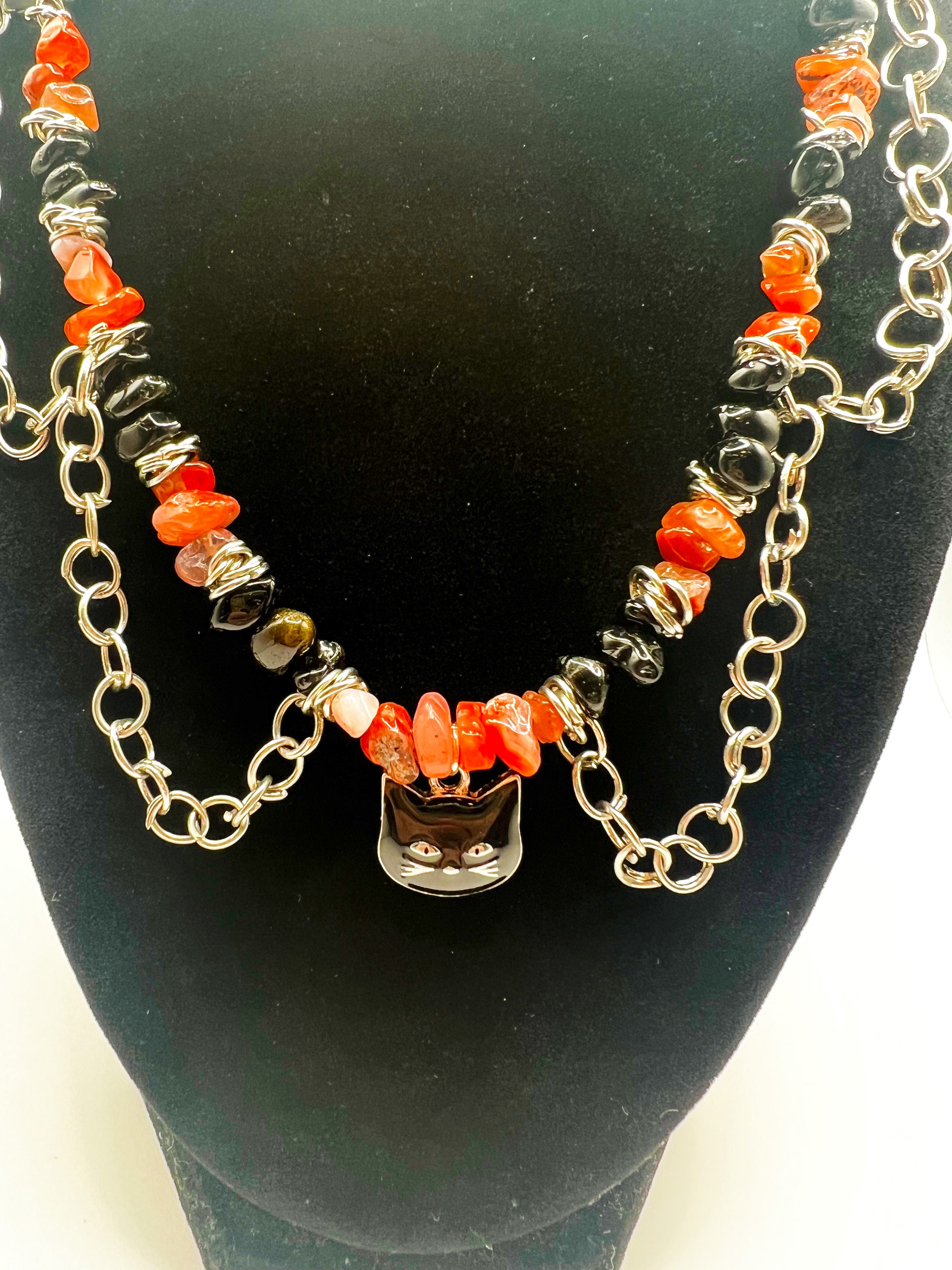 Chained Cat Crystal Necklace Silver Chain Cat Charm Necklace - Etsy