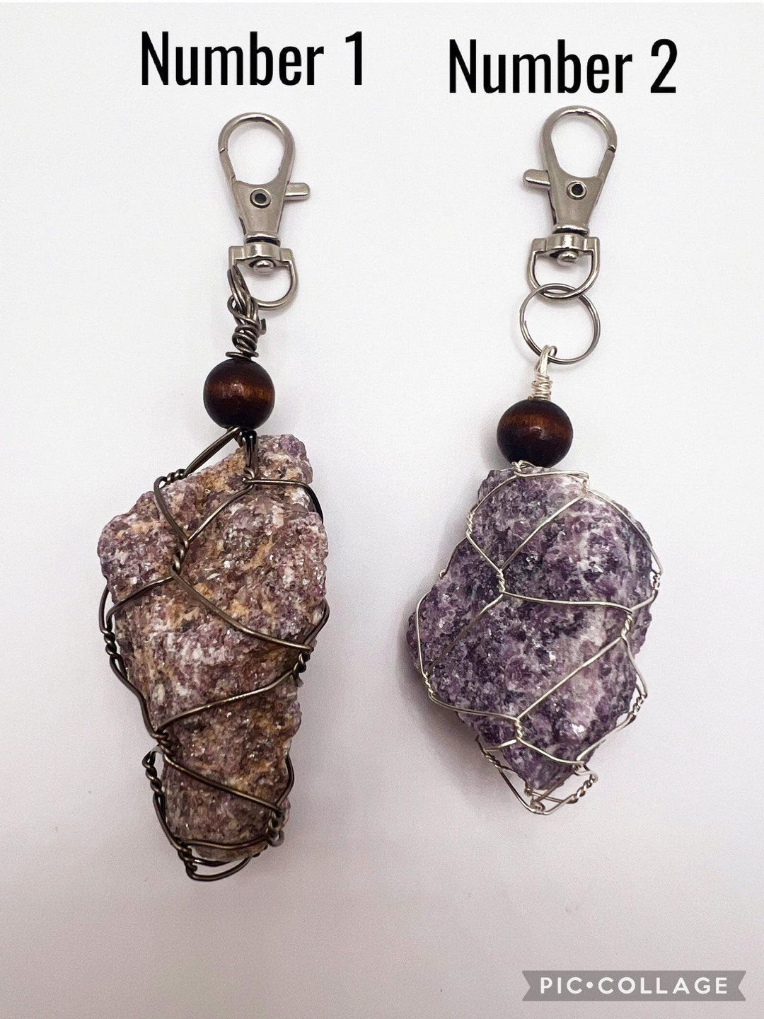Lepidolite Keychain Raw Crystal Wire Wrapped Keychain - Etsy