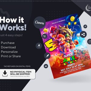 Super Mario Birthday Invitation Kids Birthday Invite Canva Digital ...