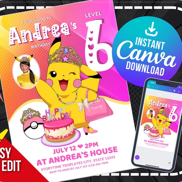 Pikachu Birthday Invitation With Photo - Etsy