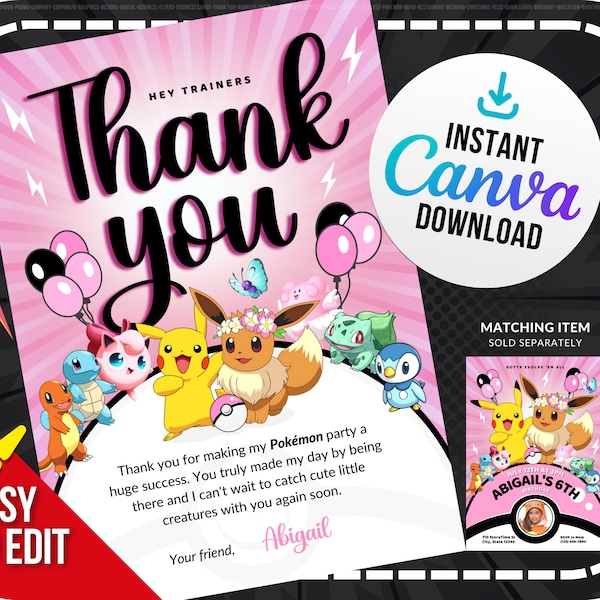 Pikachu Thank You Invitation - Etsy