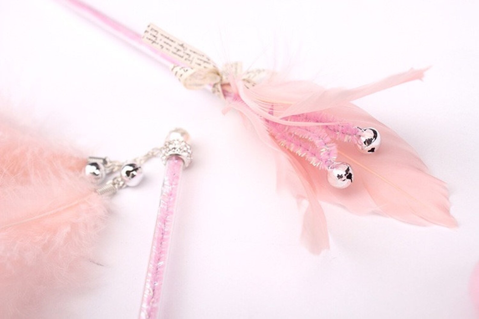 Handmade Cat Teaser Set Durable Deluxe Feather Tassels Pompons Cat Toy ...