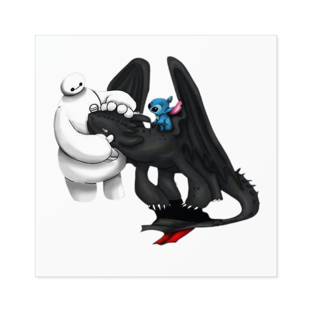 Stitch, Toothless, and Baymax Square Stickers, Indoor/outdoor Resistant ...