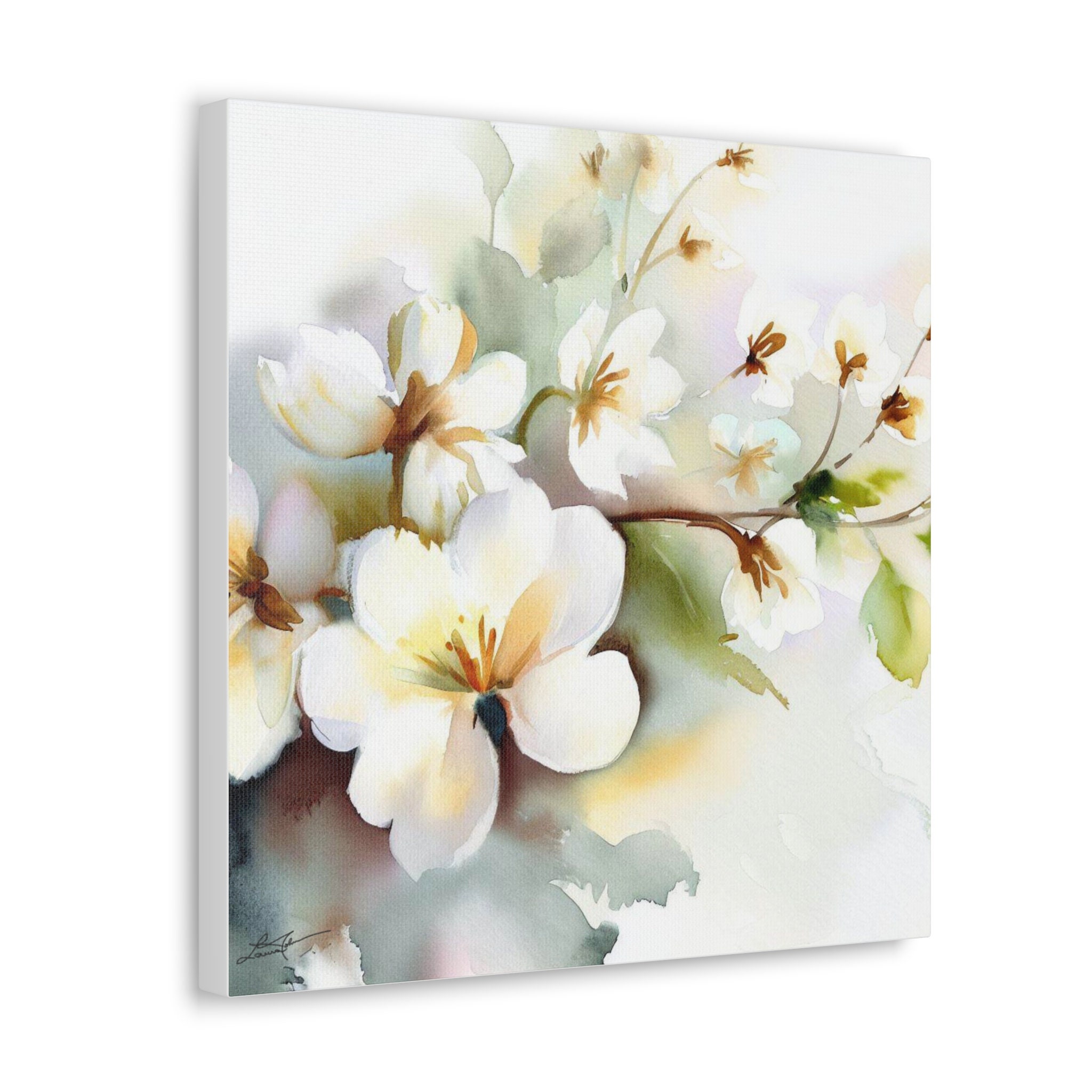 Watercolor White Magnolia Art Print on Gallery Wrapped Canvas, Ready to ...