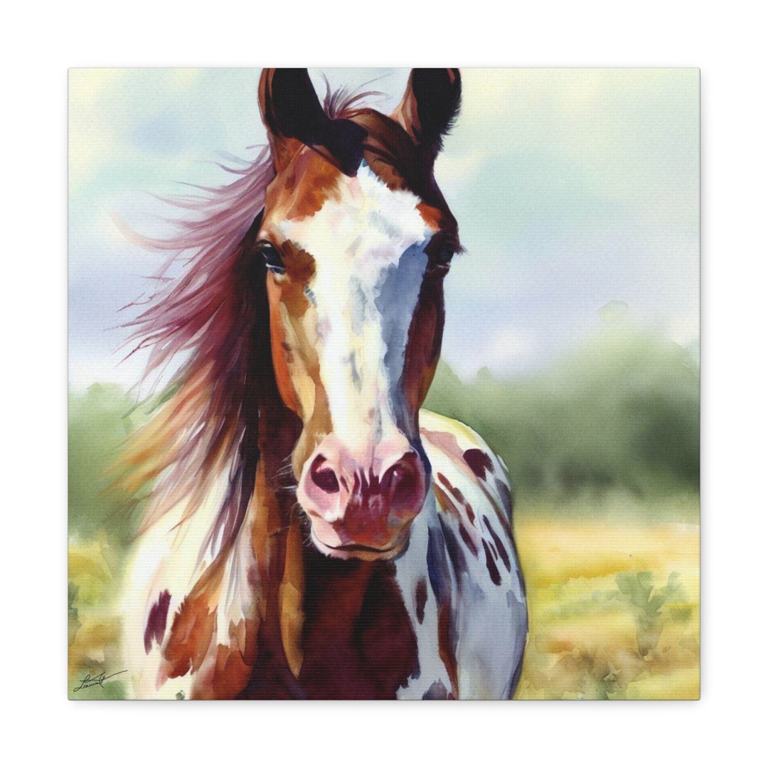 Mustang Portrait, Watercolor Art Print on Gallery Wrapped Canvas Ready ...