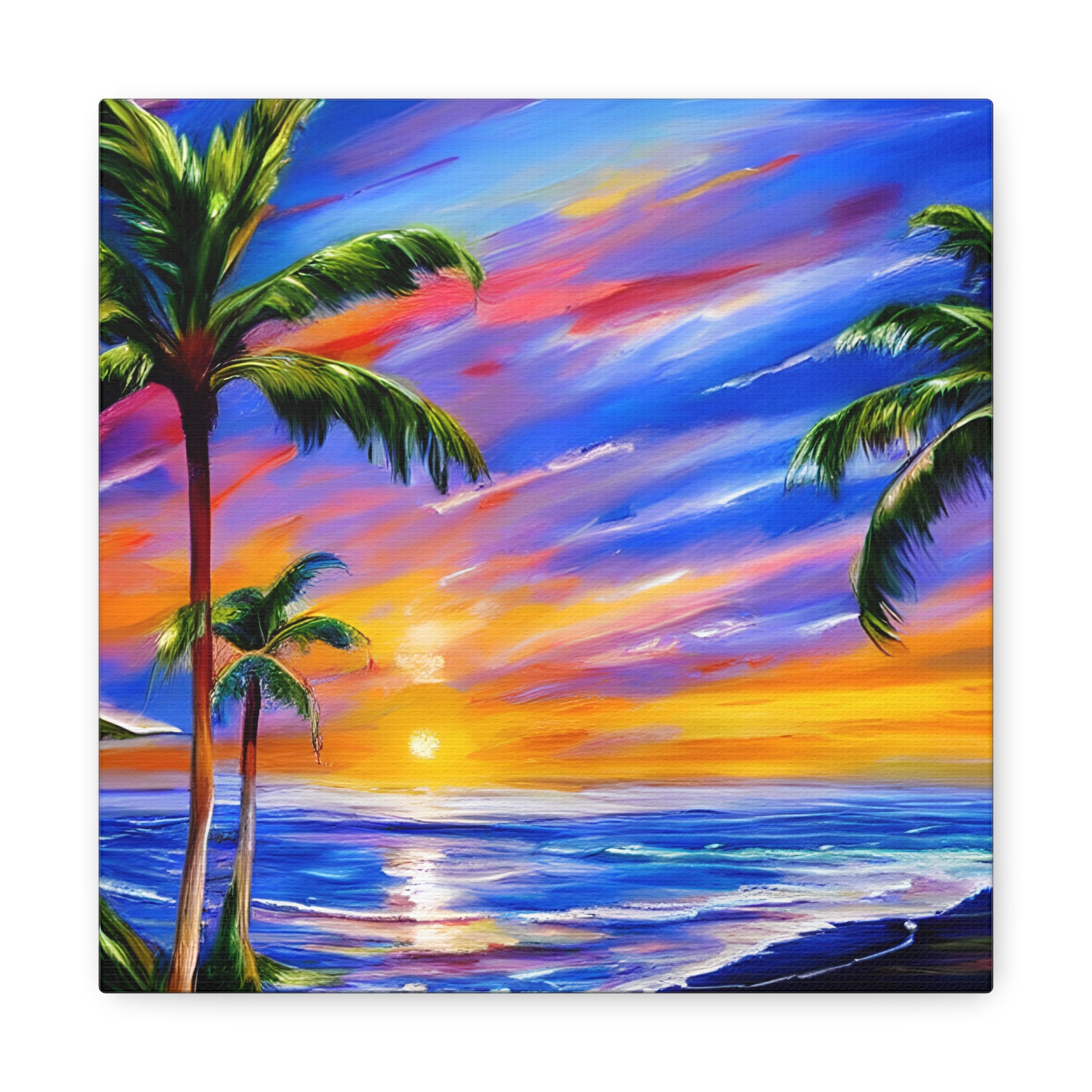 Square Vibrant Tropical Beach Painting Print on Gallery Wrap Canvas - Etsy