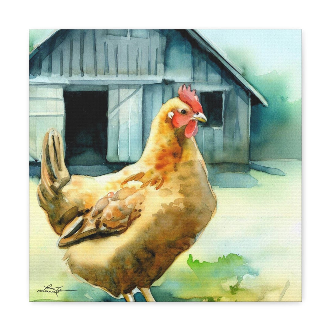 Watercolor Barn Yard Chicken Art Print on Gallery Wrapped Canvas ...