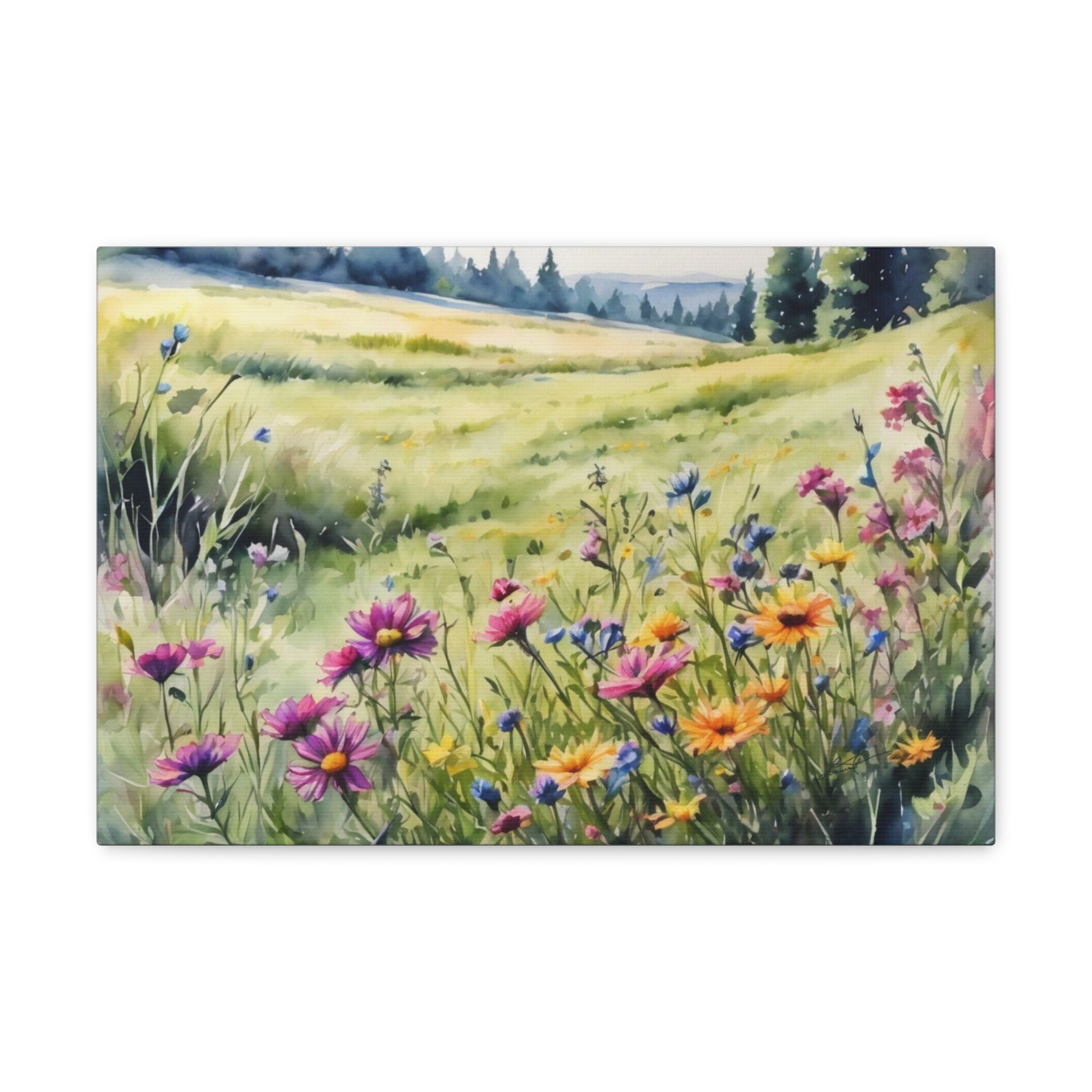 Dreamy Spring Meadow Watercolor Landscape Art Print on Gallery Wrap ...