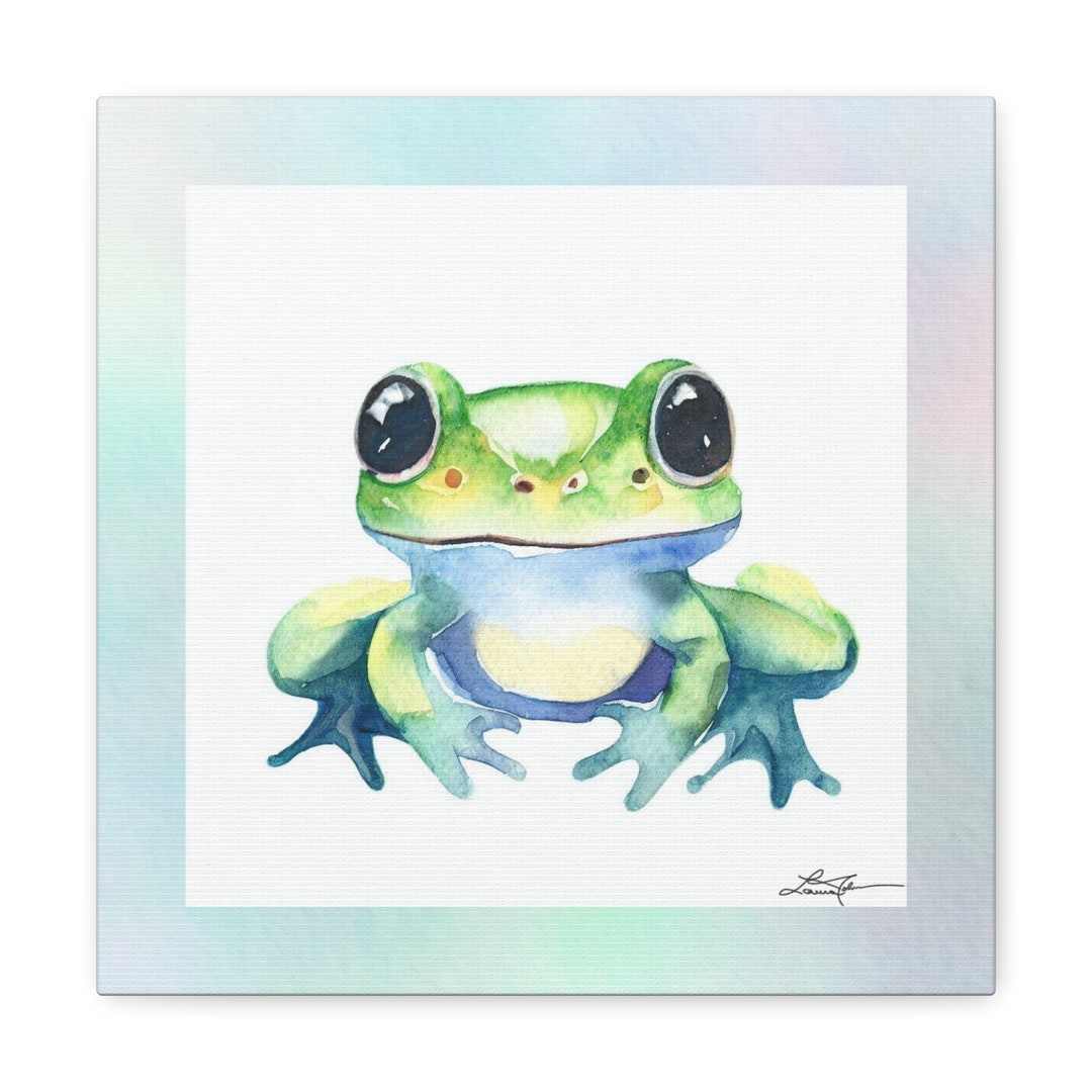 Cute Watercolor Frog Art Print on Gallery Wrapped Canvas of an - Etsy
