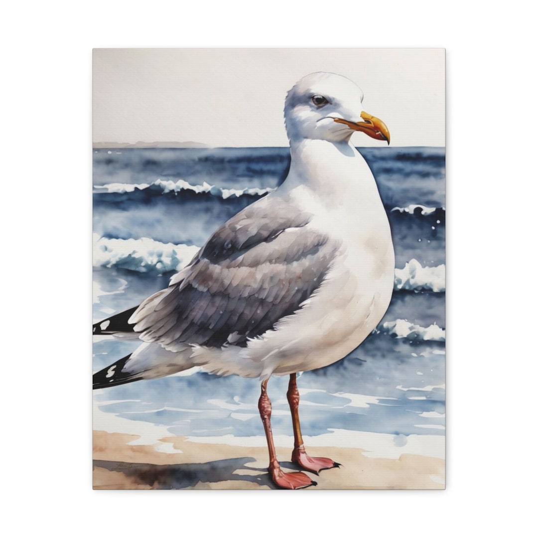 Portrait of a Seagull Bird Art Print on Gallery Wrap Canvas 8x10, 16x20 ...