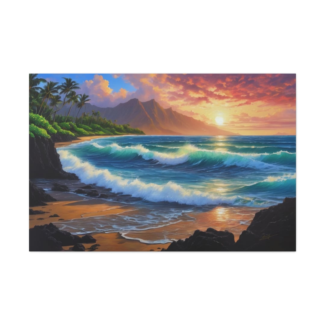 Beautiful Vibrant Hawaii Lava Rock Beach Art Print on Gallery Wrap ...