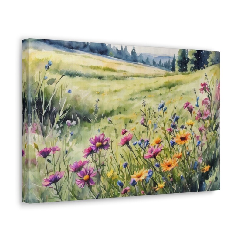 Dreamy Spring Meadow Watercolor Landscape Art Print on Gallery Wrap ...