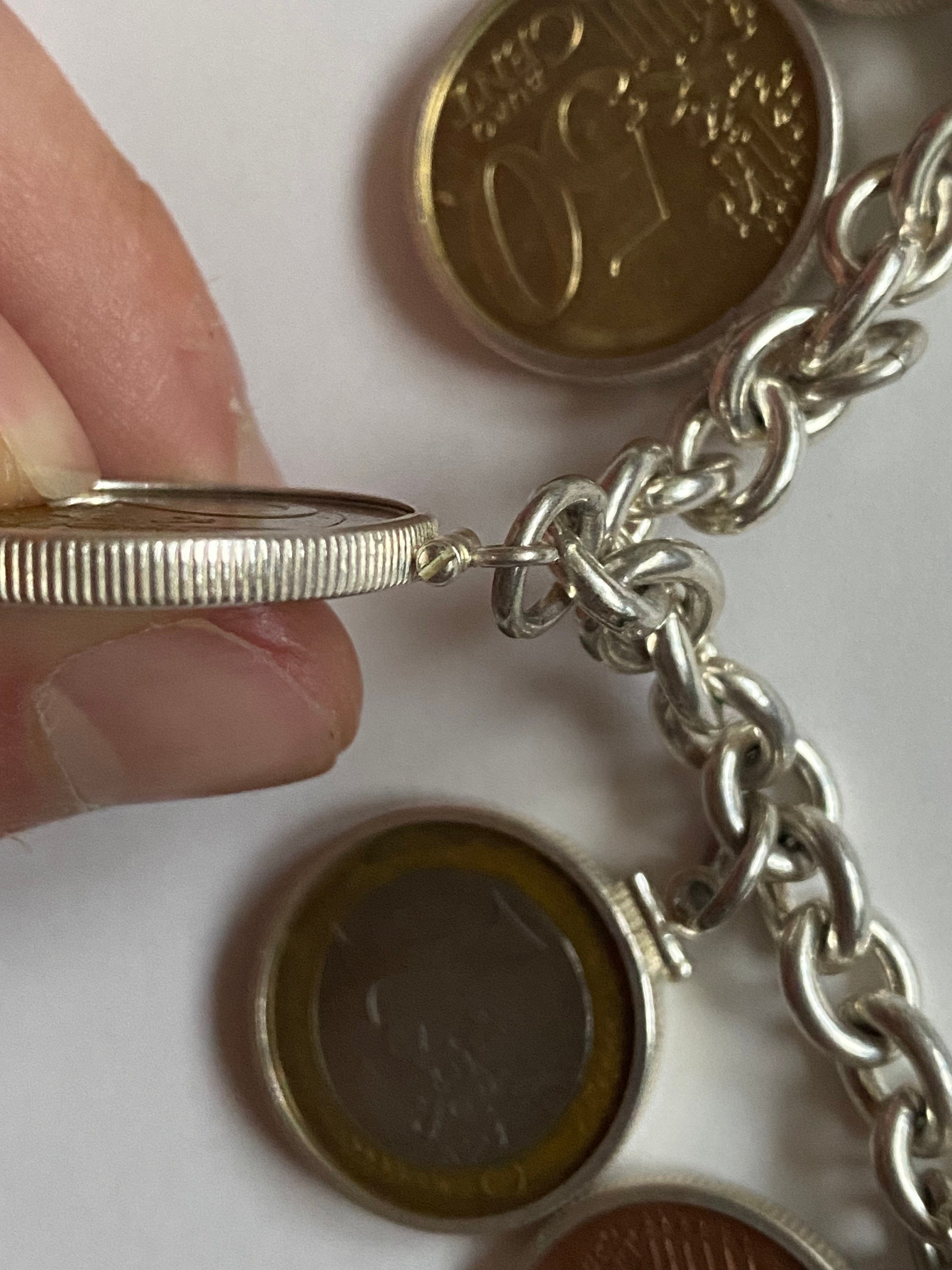 9 Bezel Set Euro Coins 925 Sterling Silver Charm Bracelet - Etsy