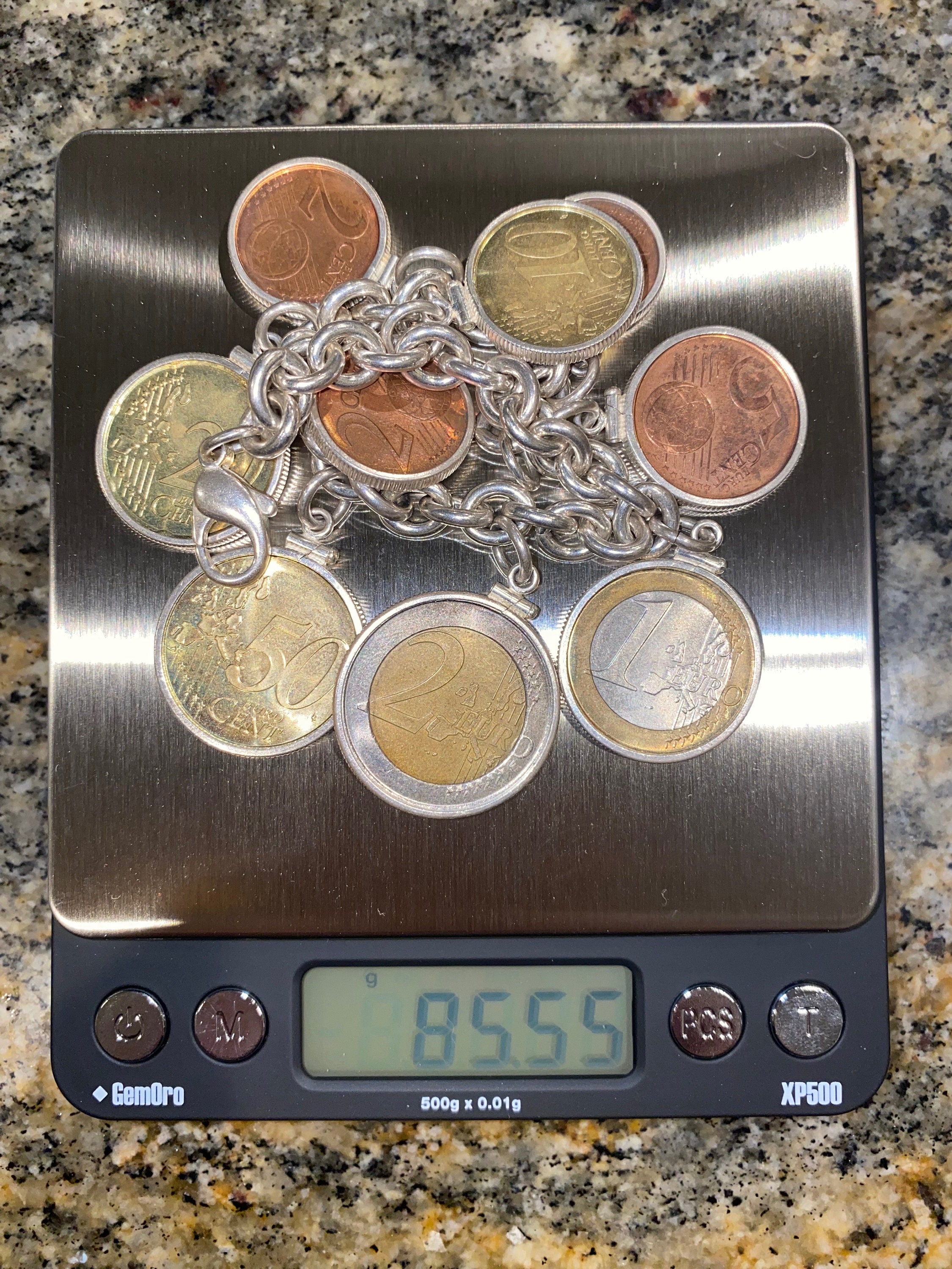 9 Bezel Set Euro Coins 925 Sterling Silver Charm Bracelet - Etsy