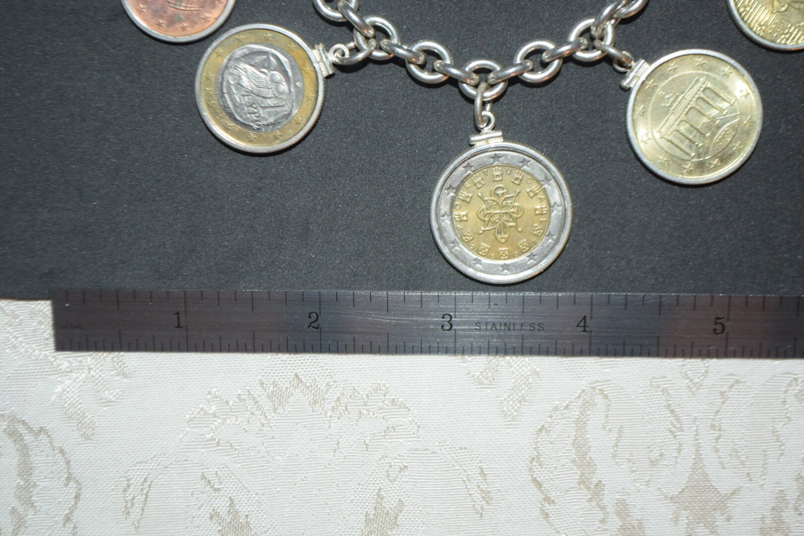 9 Bezel Set Euro Coins 925 Sterling Silver Charm Bracelet - Etsy