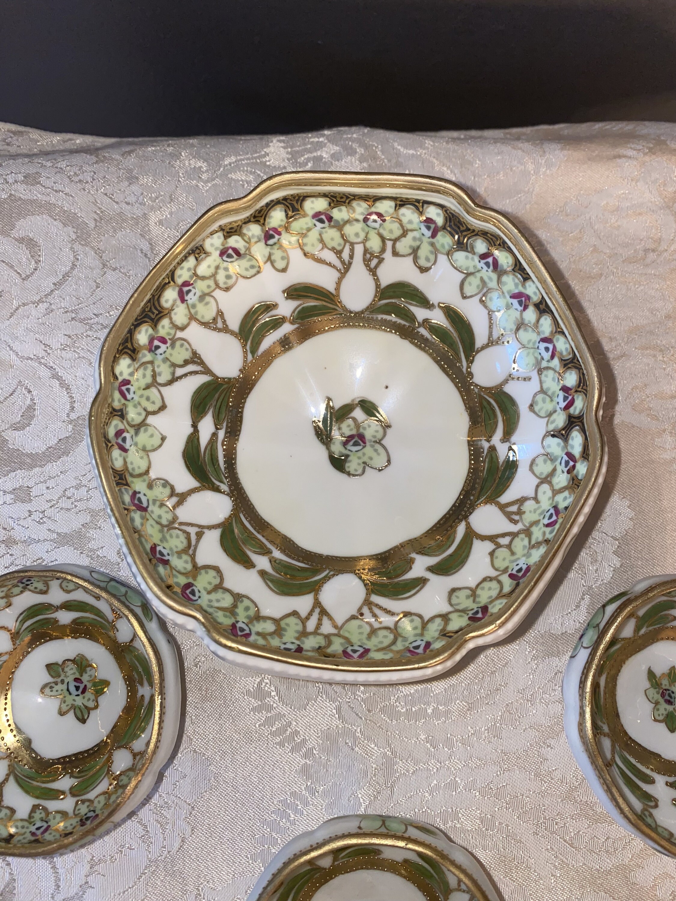 RARE Vintage Hand Painted Nippon Gilded Moriage 3-footed Dessert and ...