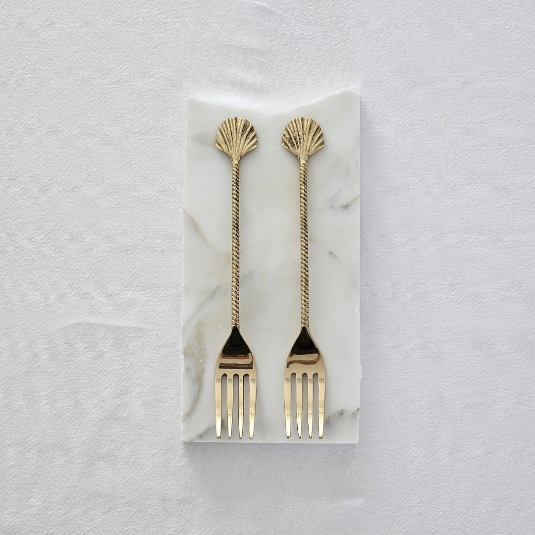 Two Dessert Forks (set) | Antique Gold Shell | 100% Brass Forks | Eco ...