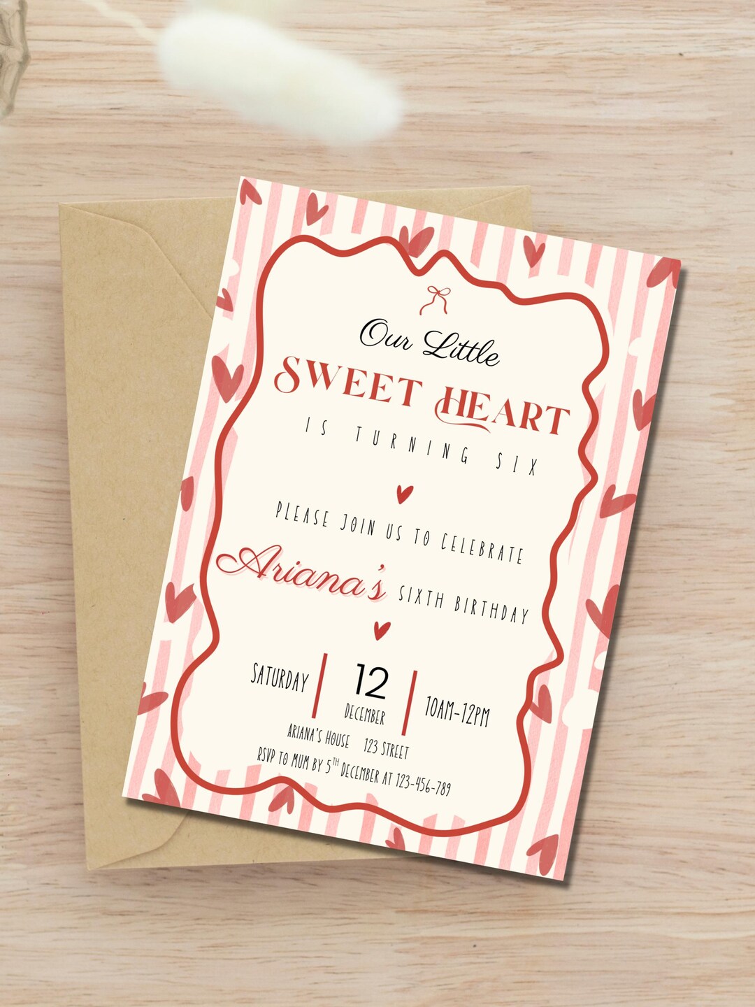 Sweetheart Birthday Invitation | Heart Birthday Invite for Kids ...