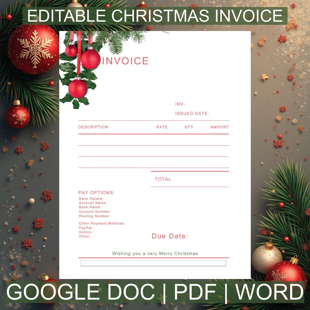 Editable Christmas Invoice Template | Word, Google Docs & PDF - Ideal ...