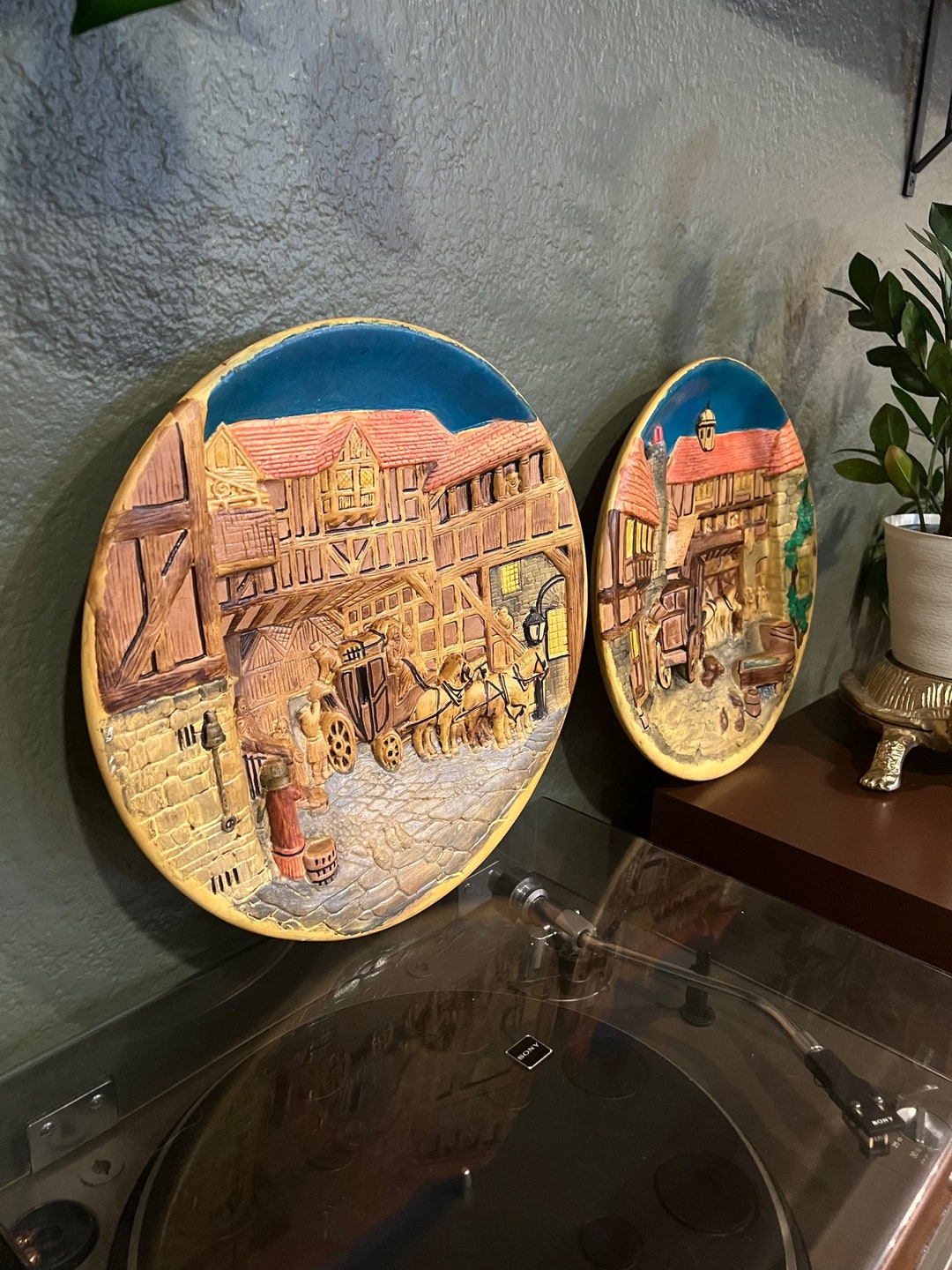Two Bossons/usher Style 3D Chalkware Wall Plaques "arrival" and ...