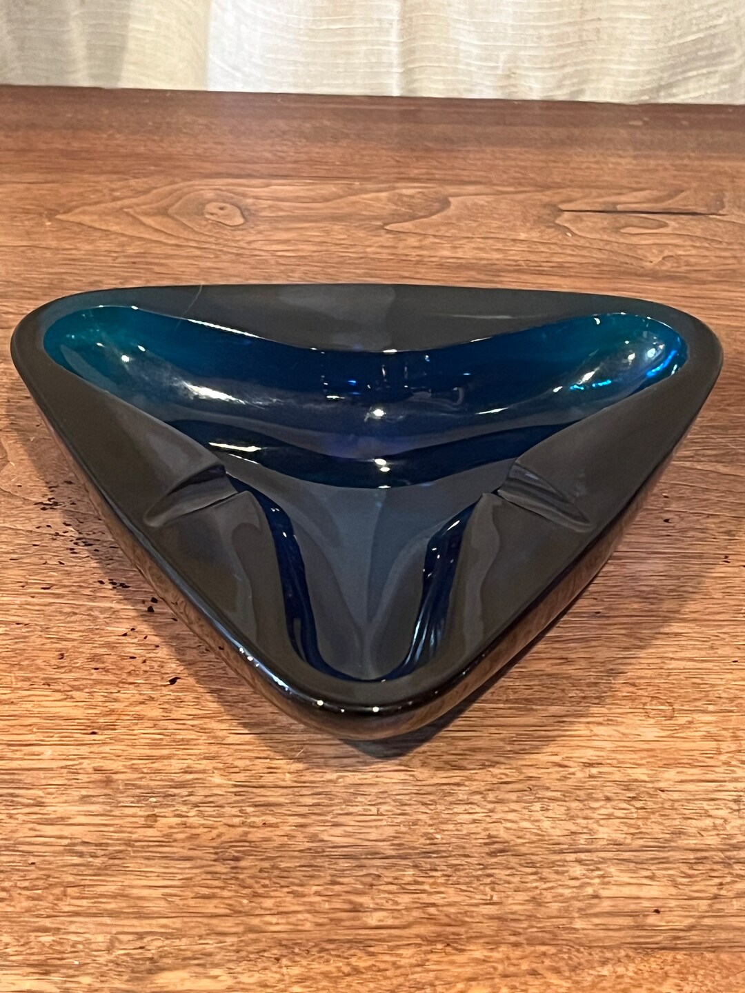 Rare MCM Viking Glass Bluenique Triangular Ashtray - Etsy