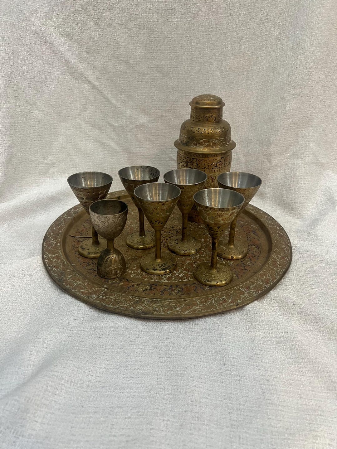 Vintage Brass Cocktail Set With Platter and Jigger - Etsy