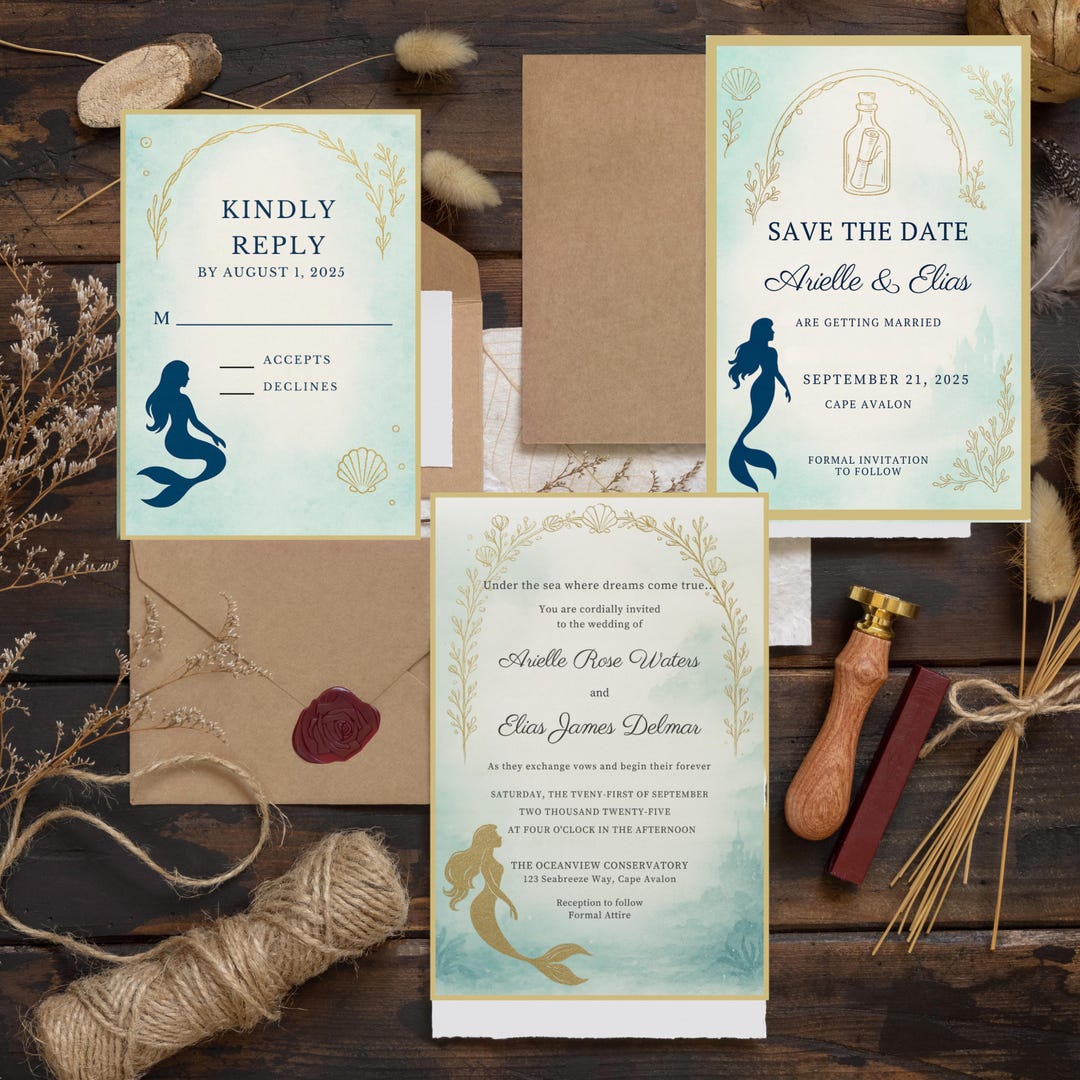 Little Mermaid Wedding Invitation | Elegant Under the Sea Theme ...