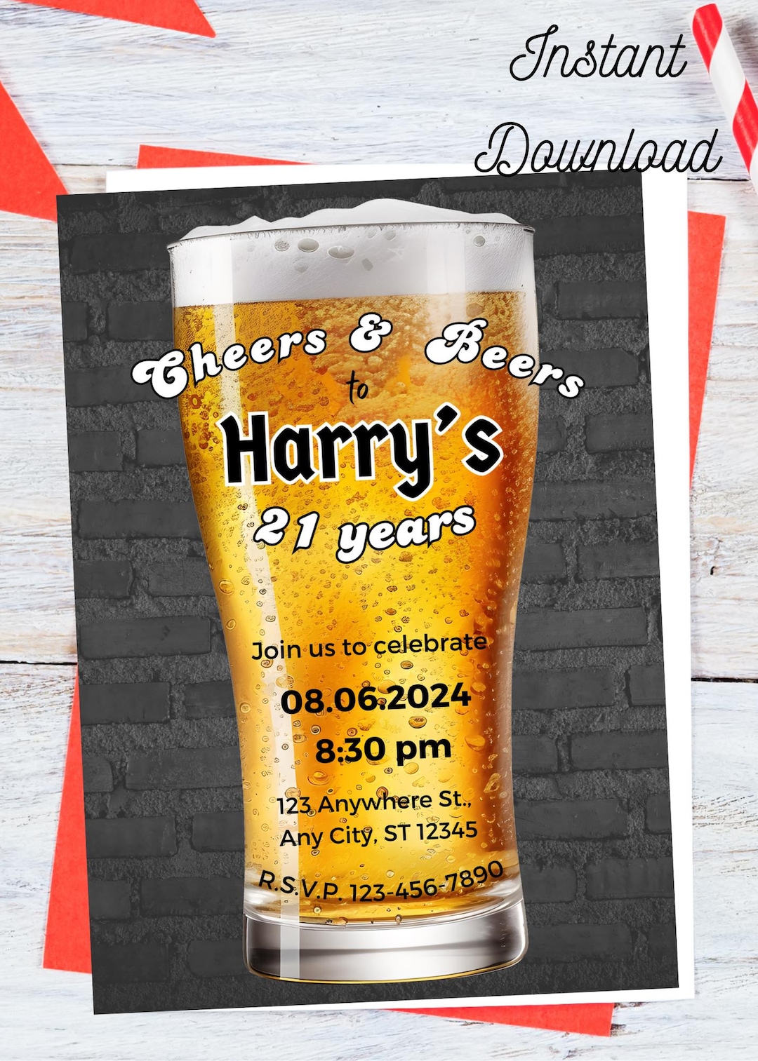 Cheers & Beers Invitation | 21st Birthday Party Template | Beer Theme ...