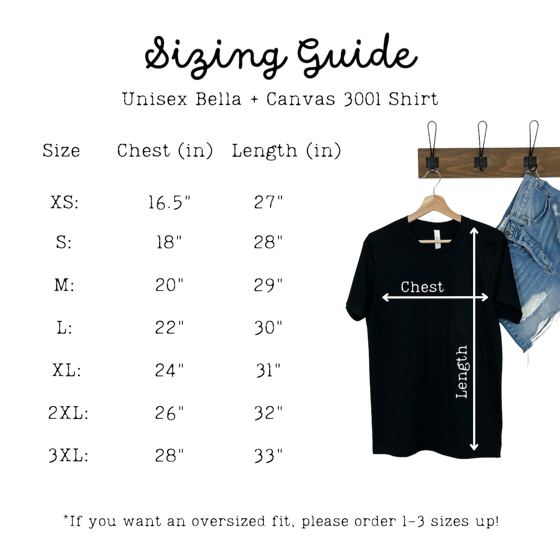 Bella Canvas 3001 Size Chart Printify Size Chart Bella Canvas Shirt ...