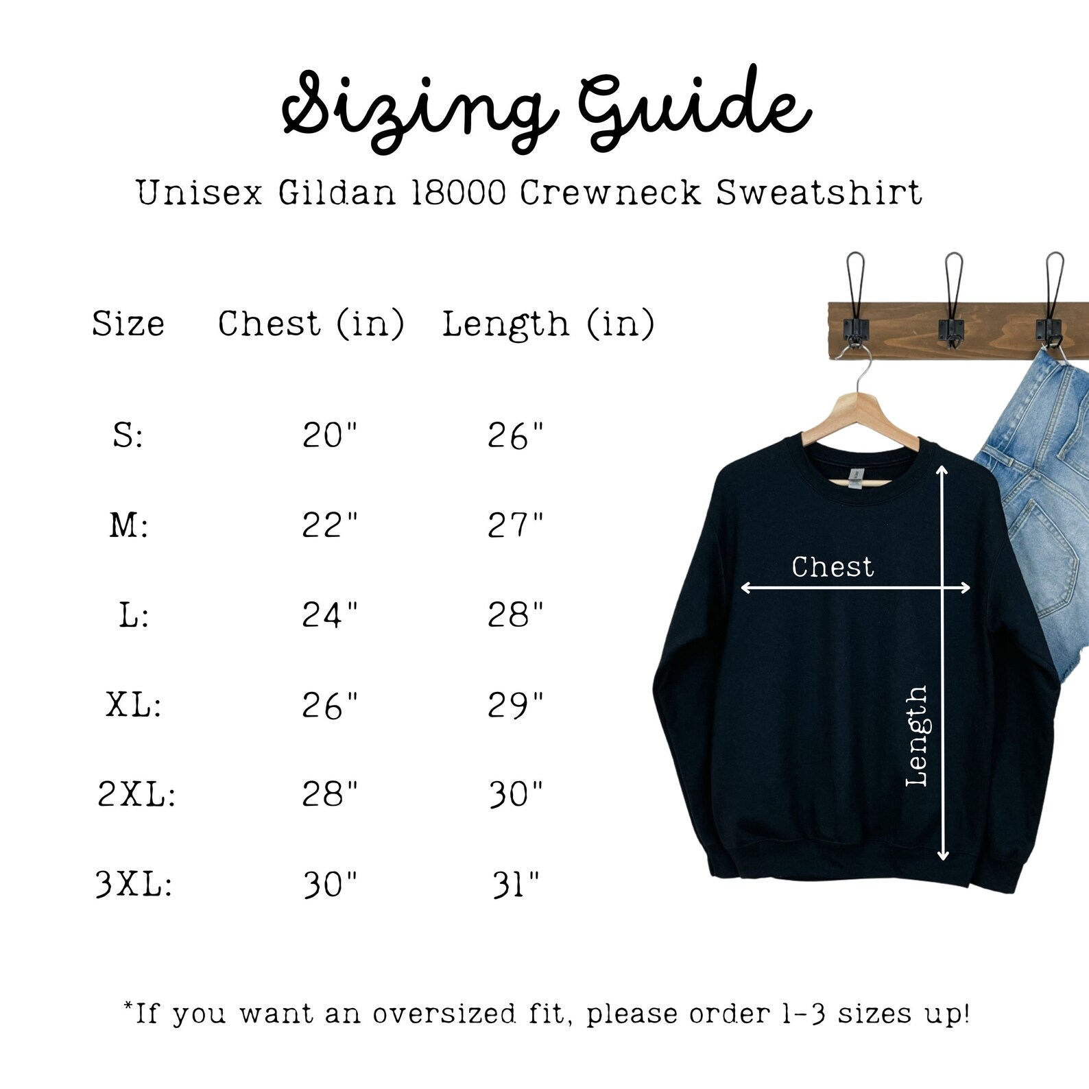 Gildan 18000 Size Chart Printify Size Chart Gildan Size Chart Printify ...