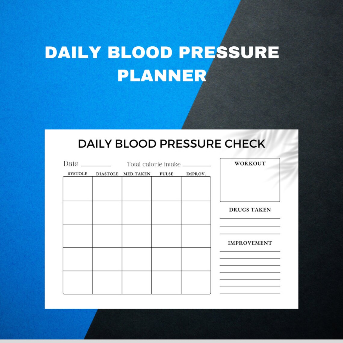 Daily Blood Pressure Log, Printable Blood Pressure Chart, Blood ...