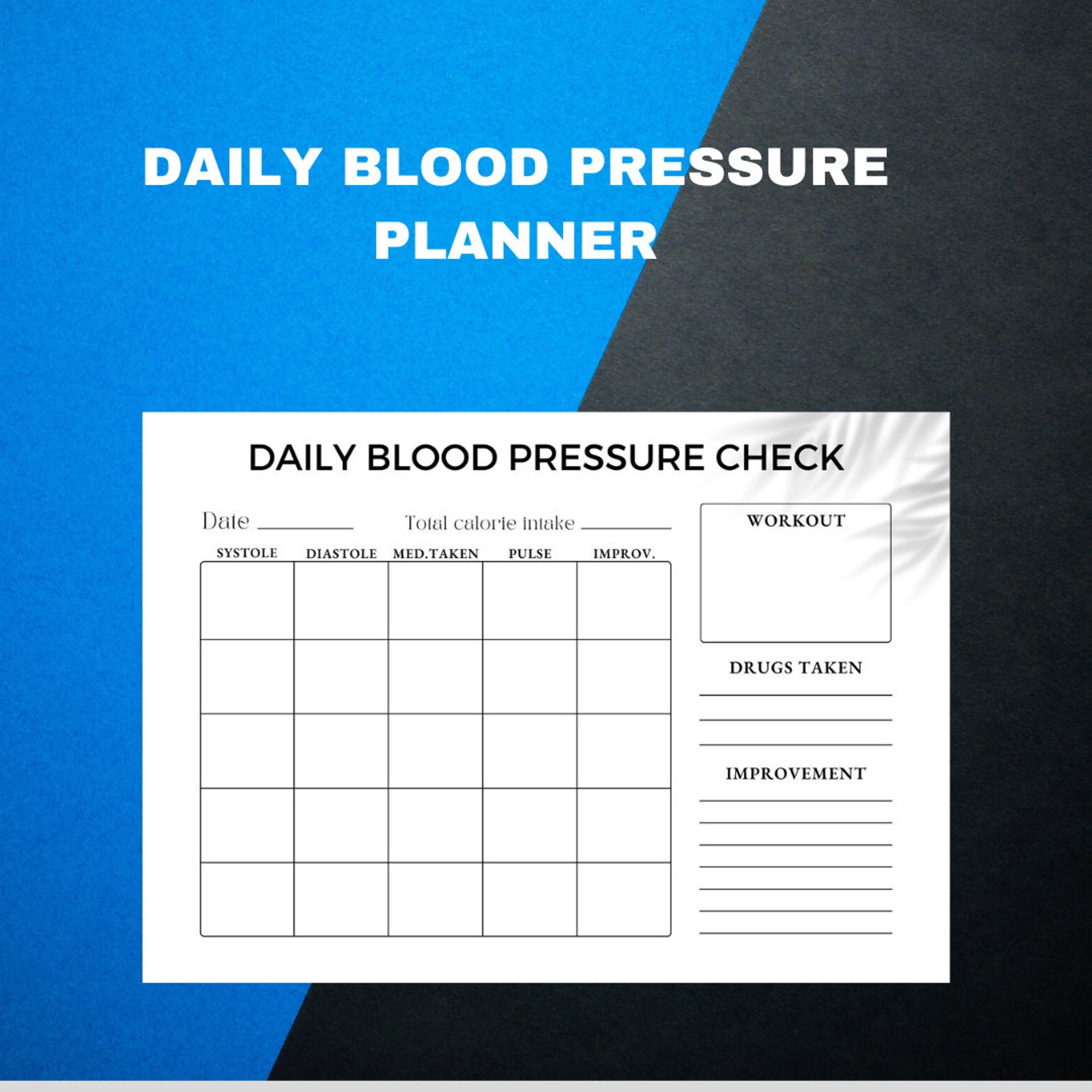 Daily Blood Pressure Log, Printable Blood Pressure Chart, Blood ...