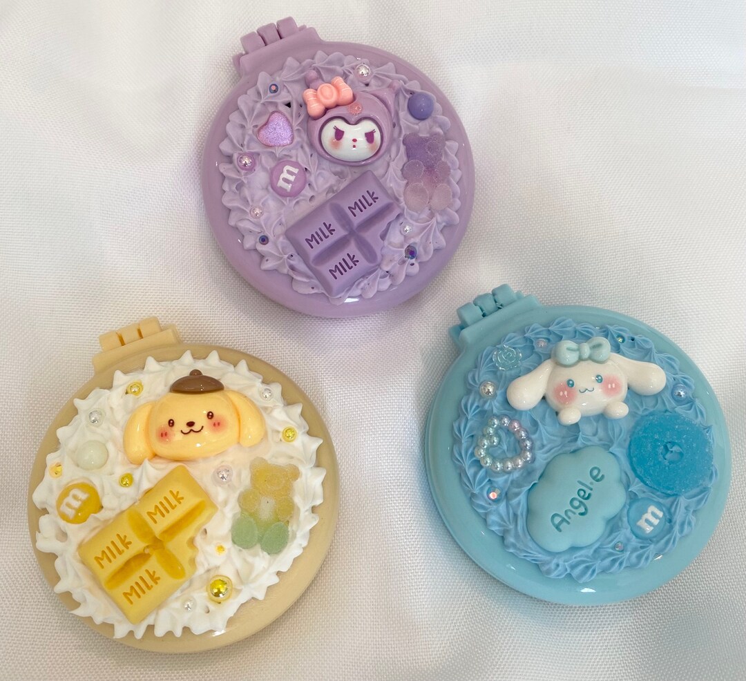Kawaii Decoden Cream Frosting Compact Mirror Brush Character Cabachon ...