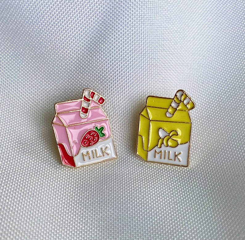 Enamel Milk Carton Pin Strawberry Banana Kawaii - Etsy