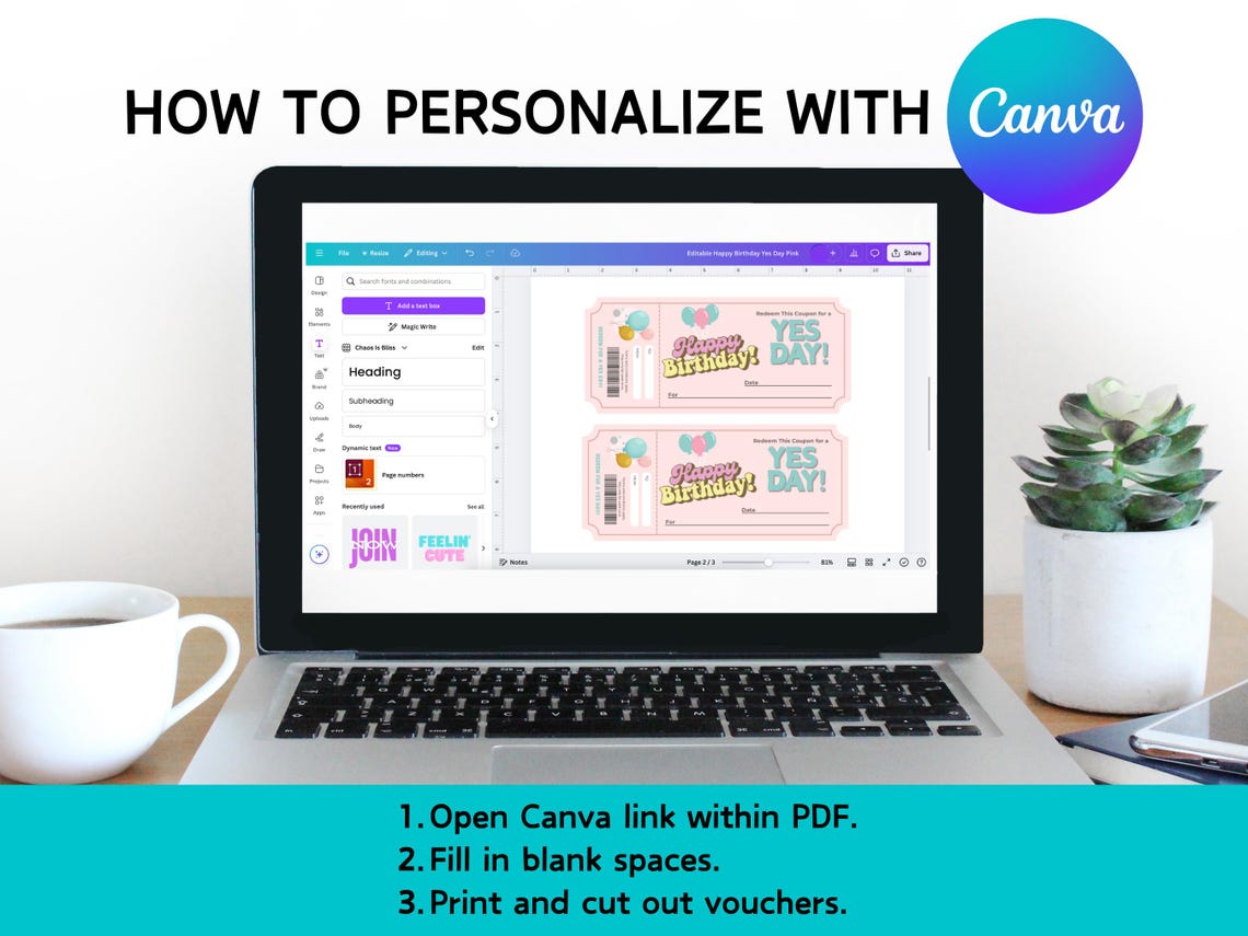 Editable Yes Day Printable Voucher, Happy Birthday Yes Day Ticket, Yes ...