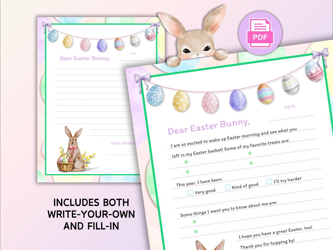 Printable Letter to the Easter Bunny, Editable Easter Bunny Letter Instant Download, Printable ...