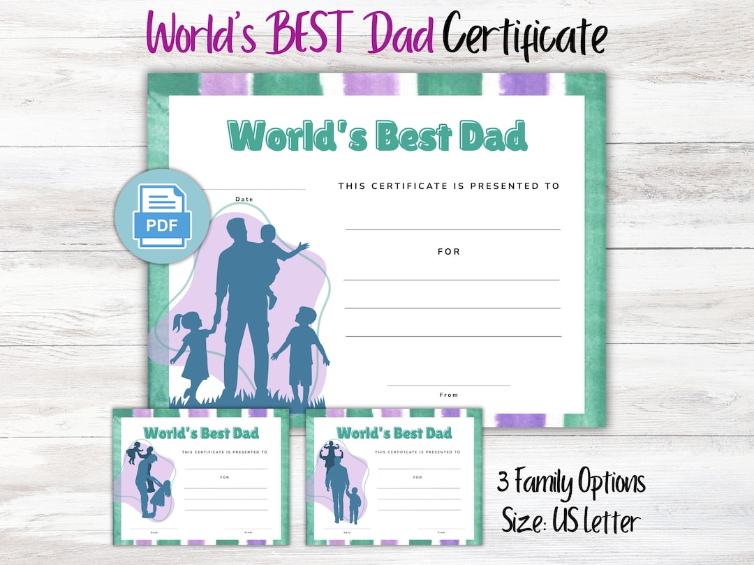 World's Best Dad Certificate Father's Day Gift, Printable Father's Day ...